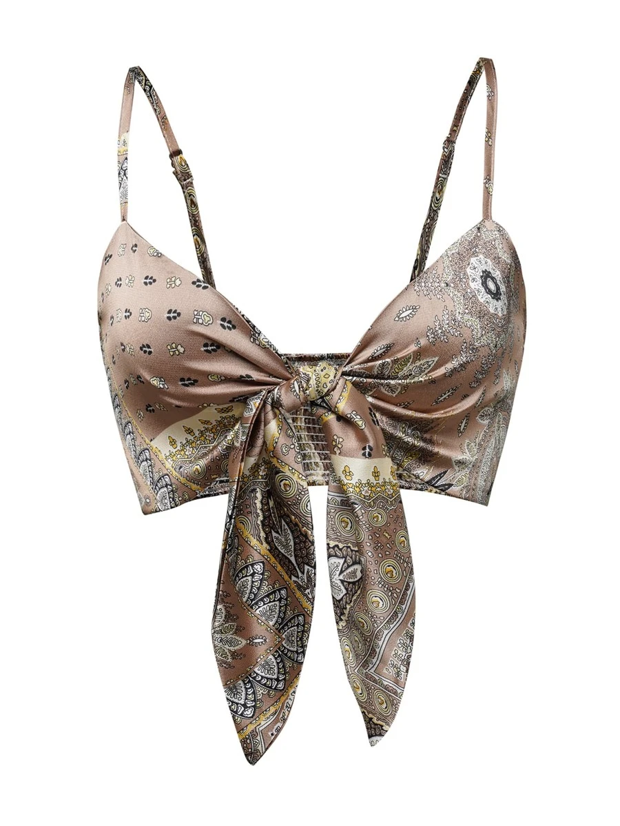 SHEIN Privé Allover Print Tie Front Shirred Cami Top | SHEIN USA