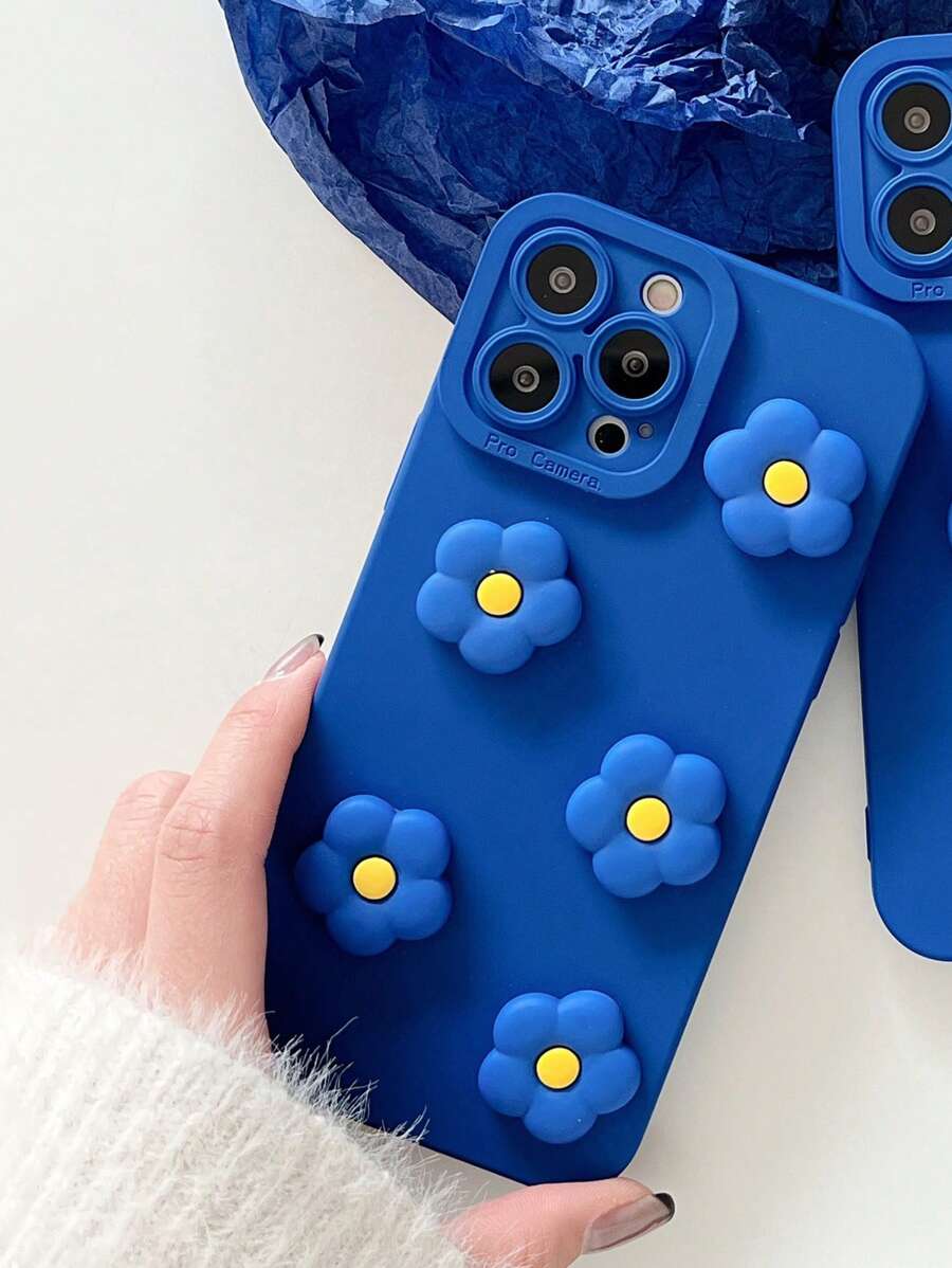 Klein Blue 3D Floral Phone Case, Fits For IPhone 16 15 14 13 12 11 ...