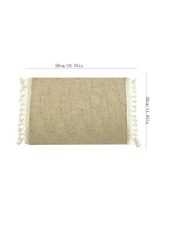1pc Plain Placemat, Boho Polyester Tassel Trim Table Mat For Dining ...