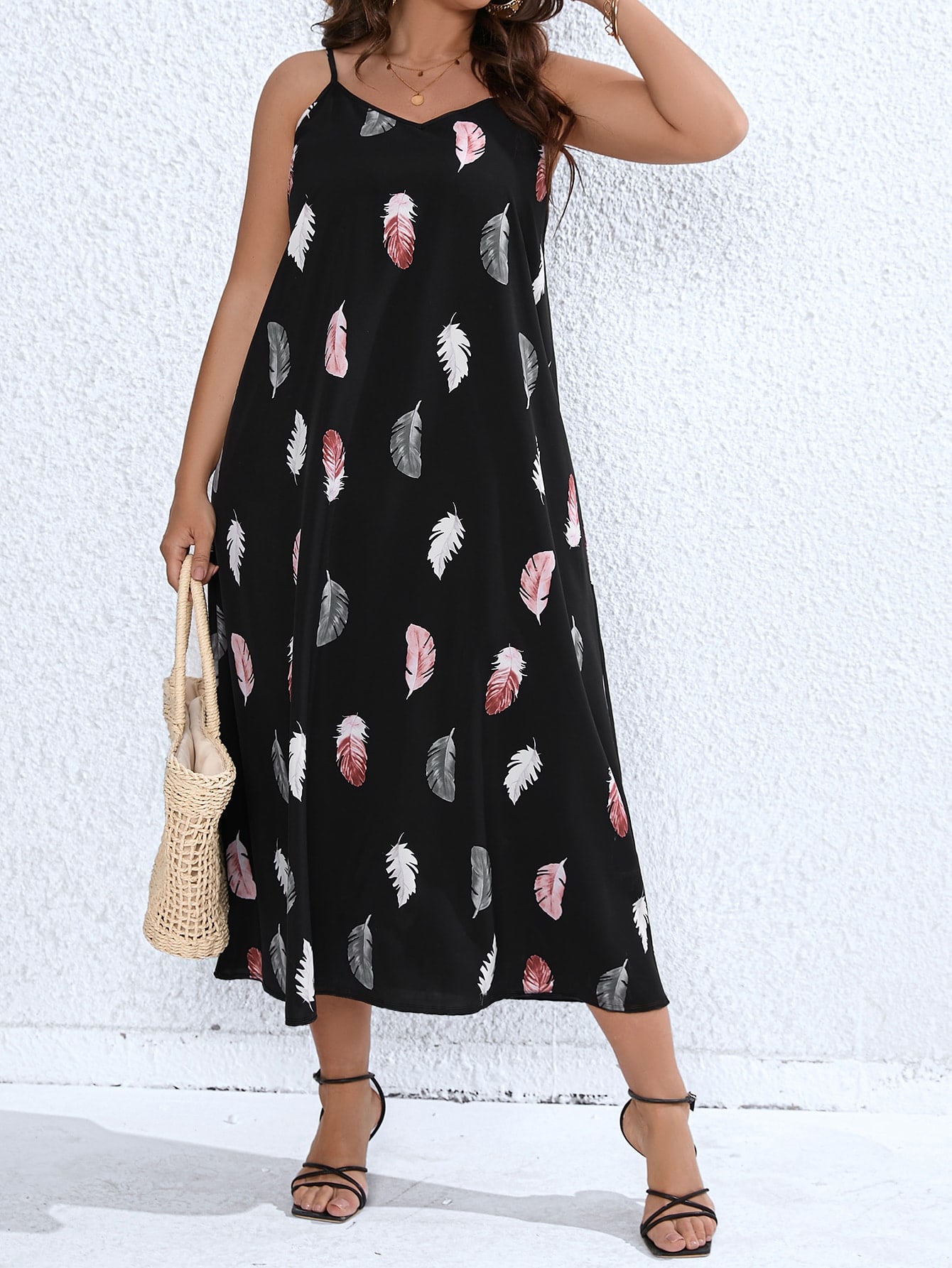 Shein Lune Plus Feather Print Cami Dress Shein Usa