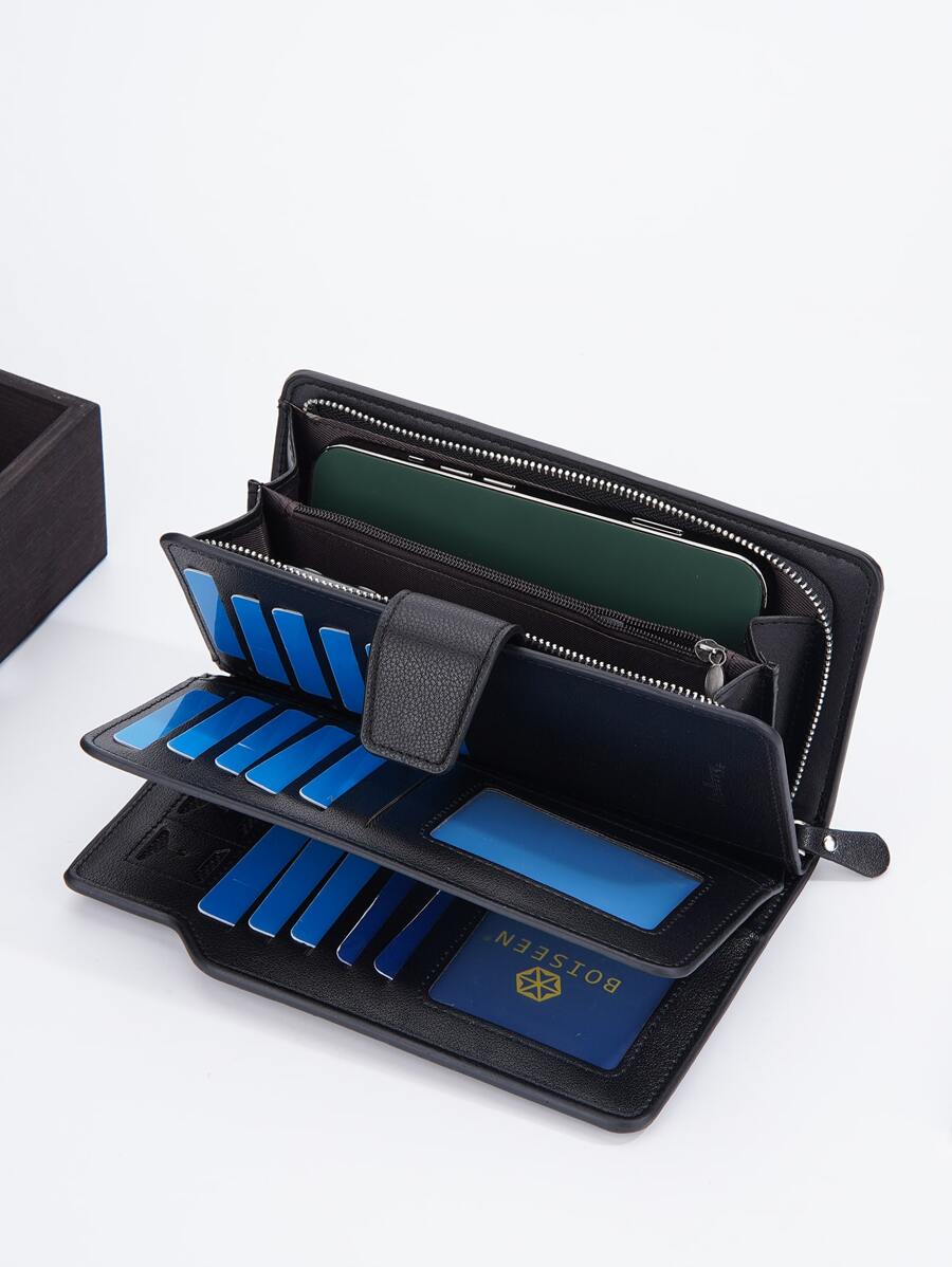 Baellerry 21-Card Capacity Litchi Patterned Men's Zipper Around Clutch ...