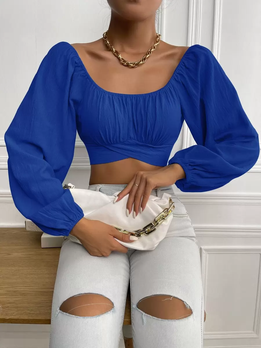 Chiquease Ruched Bust Tie Back Crop Blouse | SHEIN USA