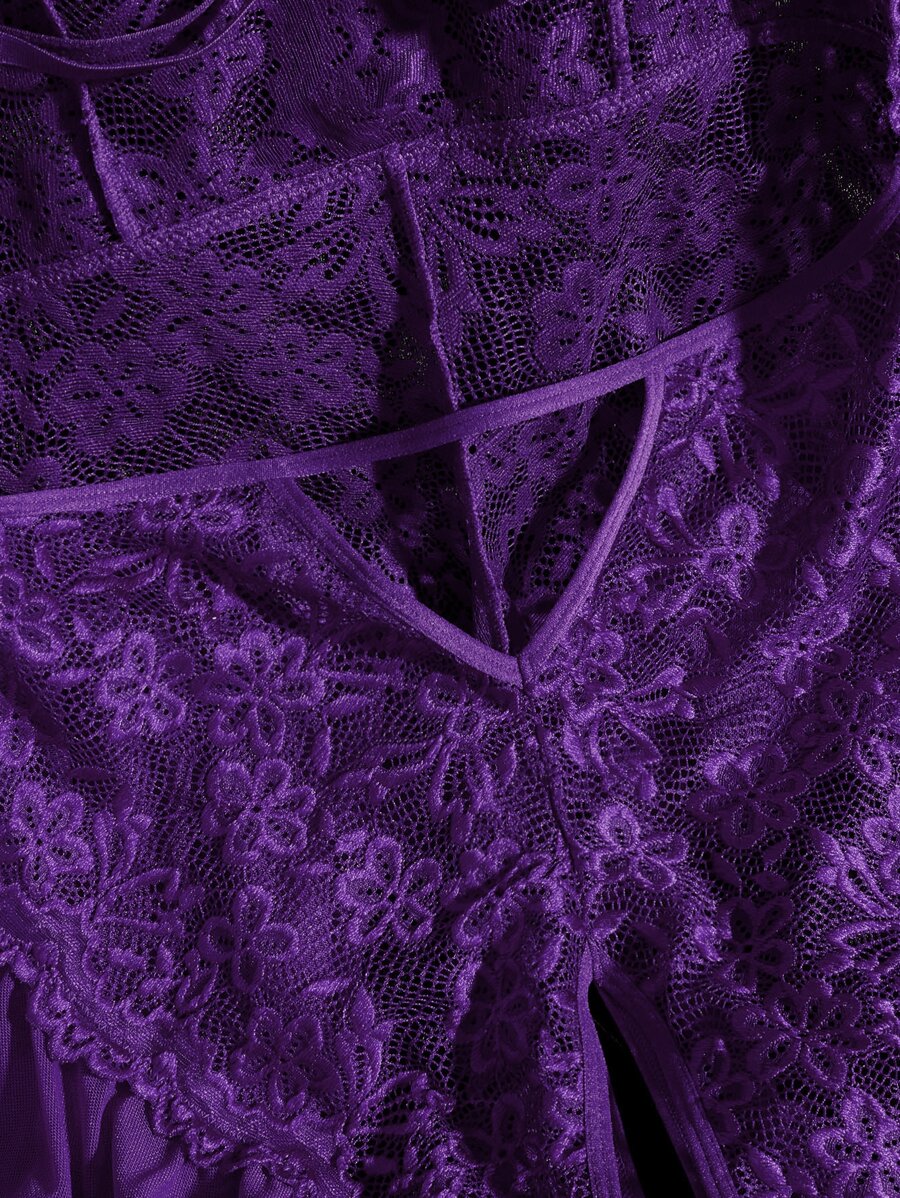 Classic Sexy Plus Contrast Lace Mesh Halter Teddy Bodysuit | SHEIN USA