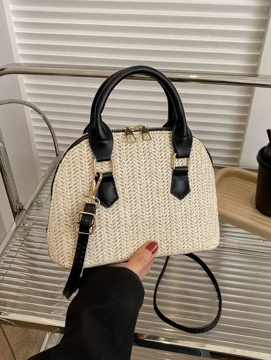 Small Straw Bag Double Handle Colorblock | SHEIN USA