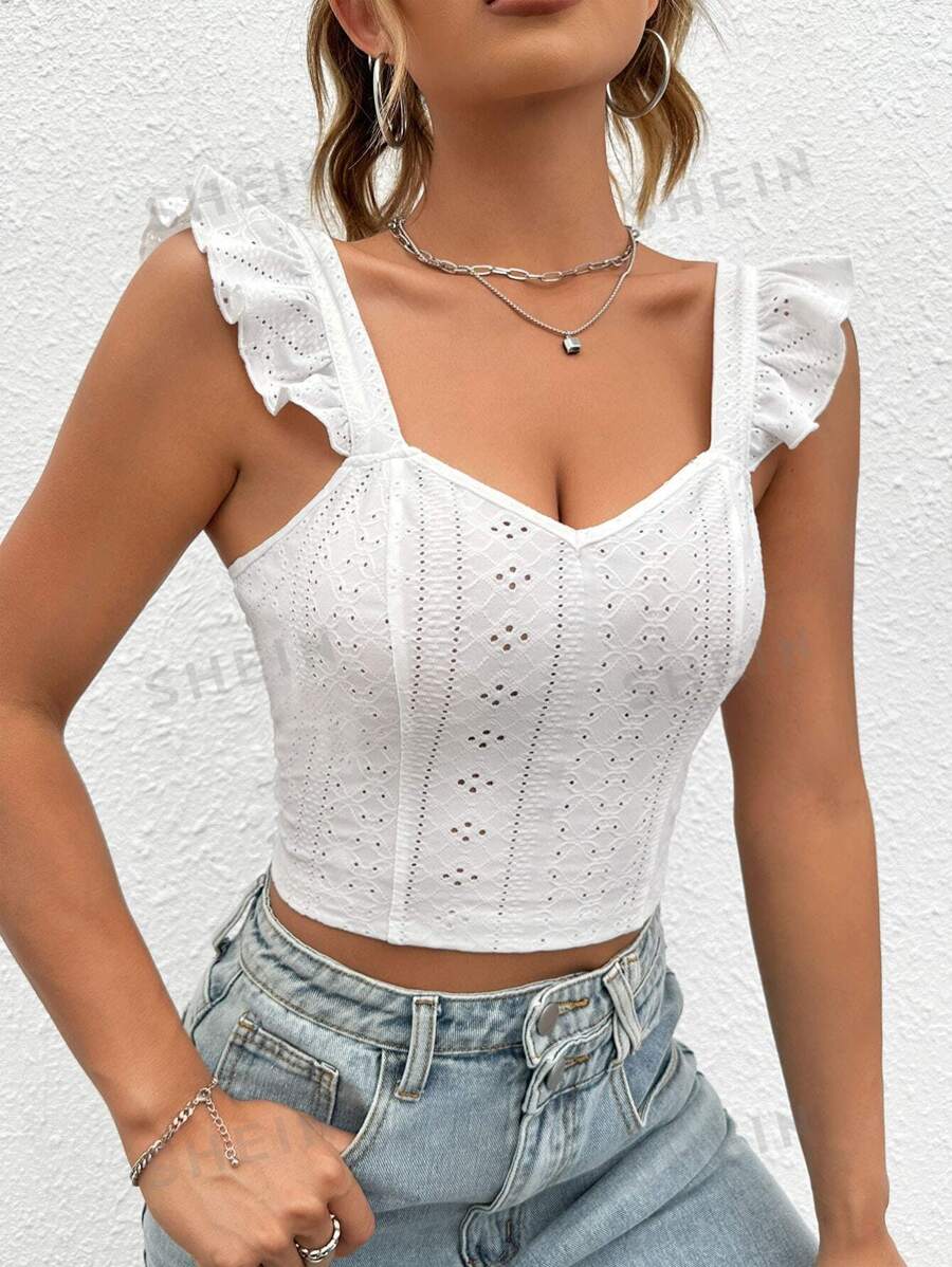 Shein Wywh Eyelet Embroidery Ruffle Trim Crop Top Shein Usa