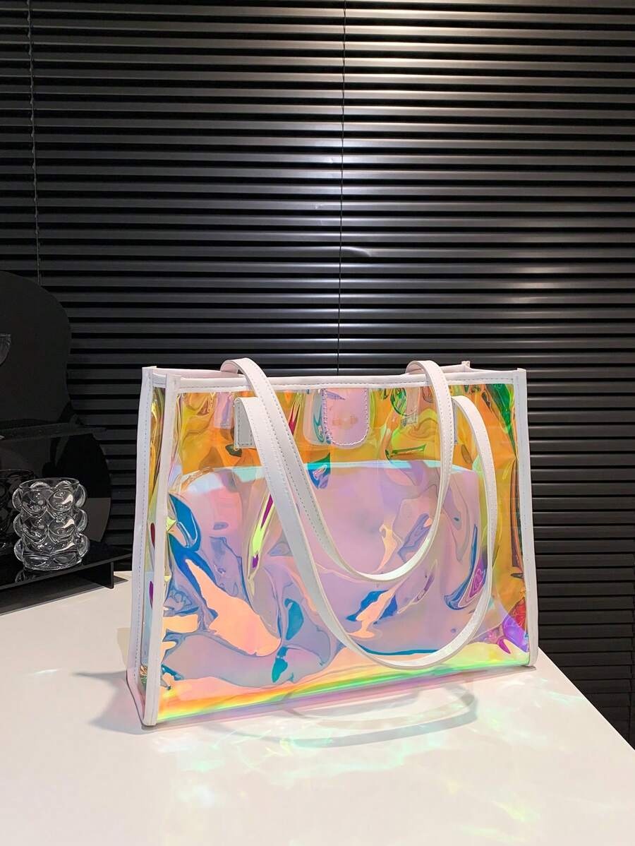 Holographic Beach Bag With Inner Pouch PVC Funky, Clear Bag | SHEIN UK