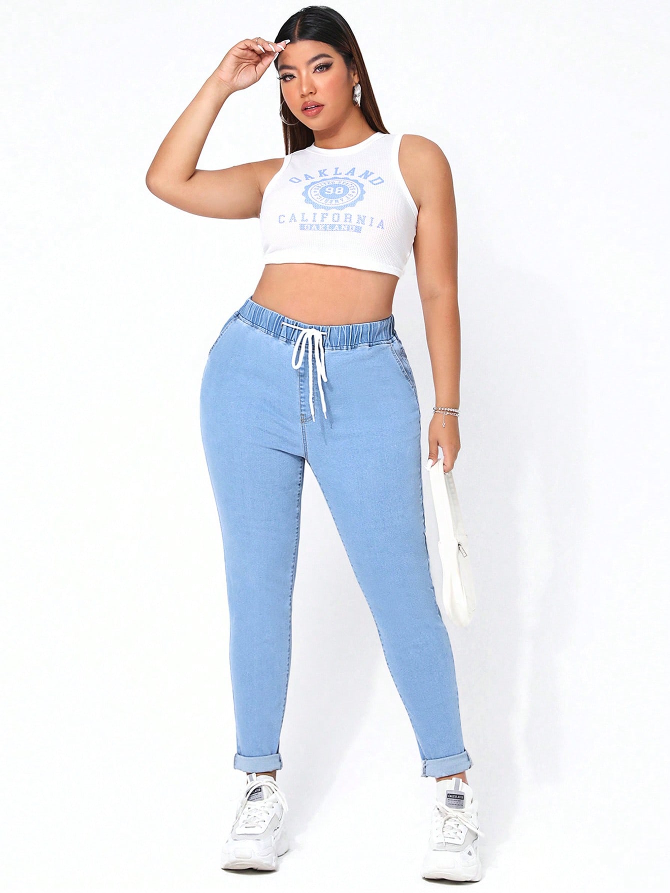 SHEIN EZwear Plus Drawstring Waist Skinny Jeans | SHEIN USA