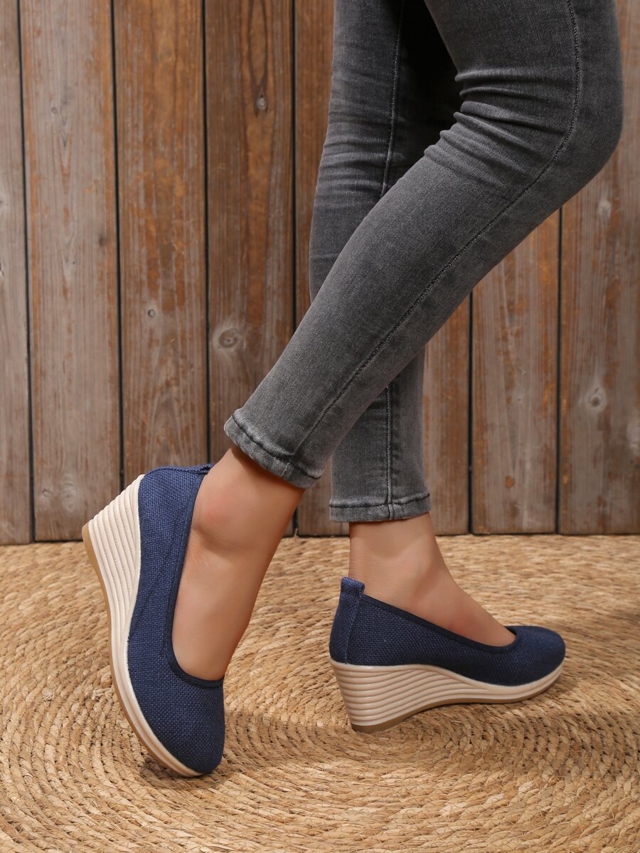 New Women Solid Color Versatile Thick Sole Waterproof Platform Wedge High Heel Loafers, Elegant ...