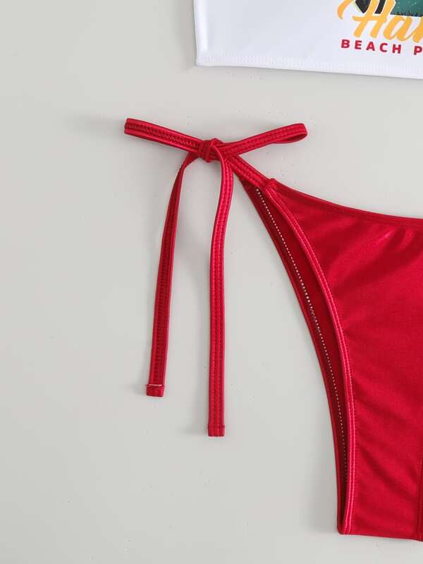Letter And Tropical Print Tie Side Bikini Swimsuit Shein Usa