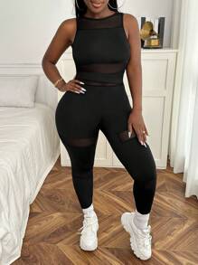 SHEIN Slayr Contrast Mesh Insert Unitard | SHEIN USA