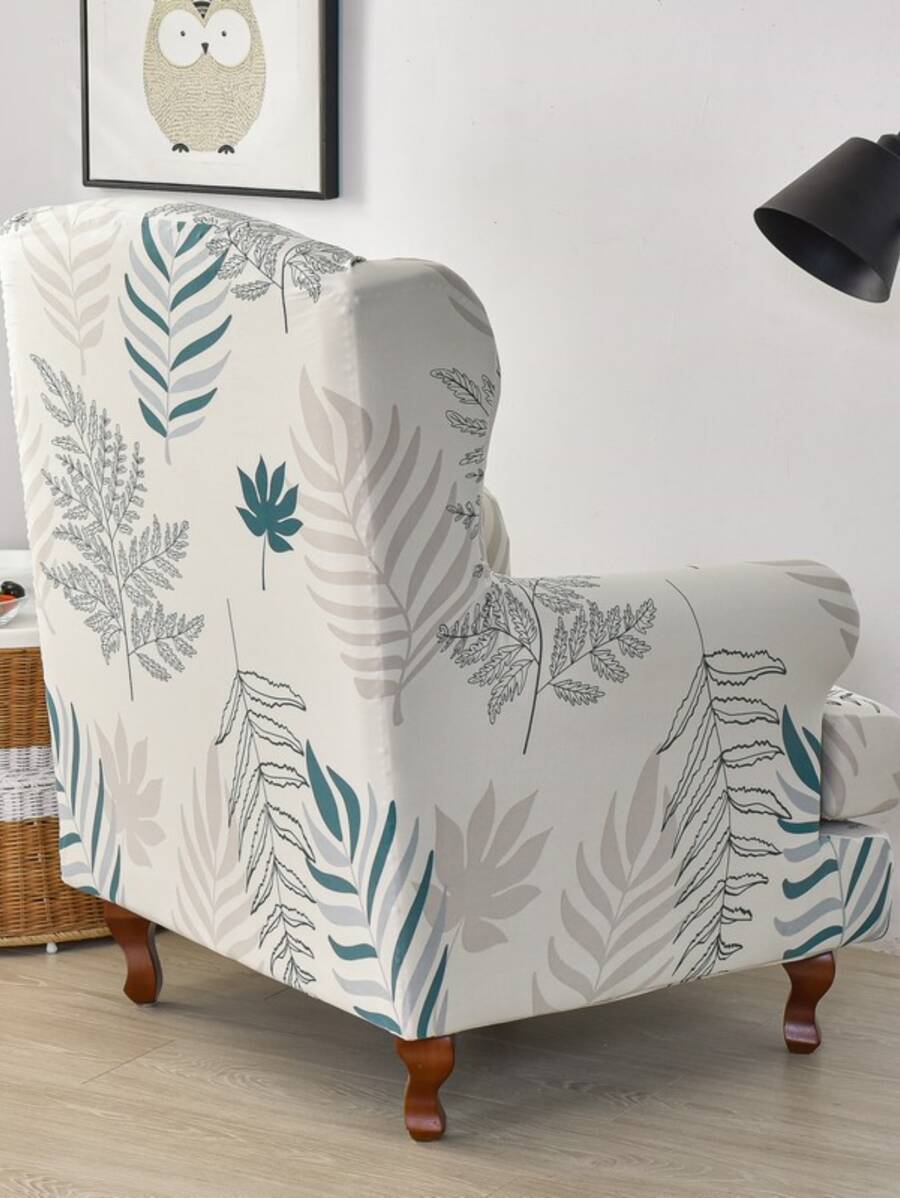 1pc Plant Pattern Wing Chair Slipcover, Modern Polyester Wingback Chair ...
