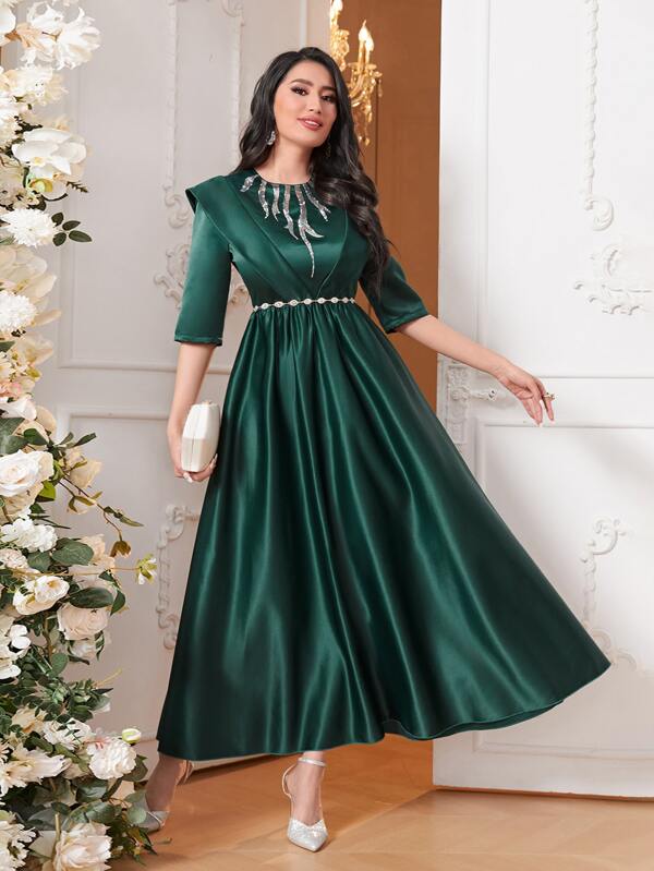 SHEIN Modely Sequin Detail Satin Dress Without Belt | SHEIN UK