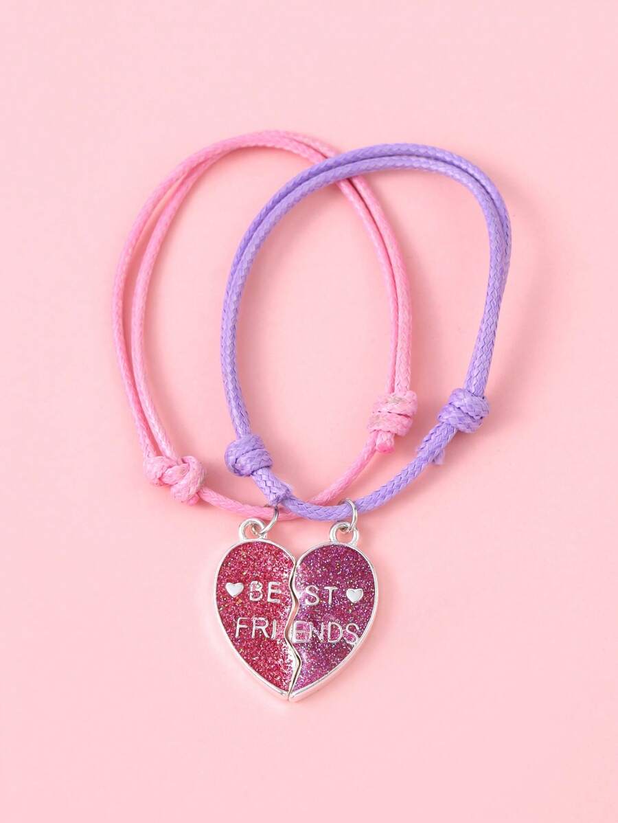 2pcs Bff Matching Heart Charm Bracelet For Best Friends Forever ...
