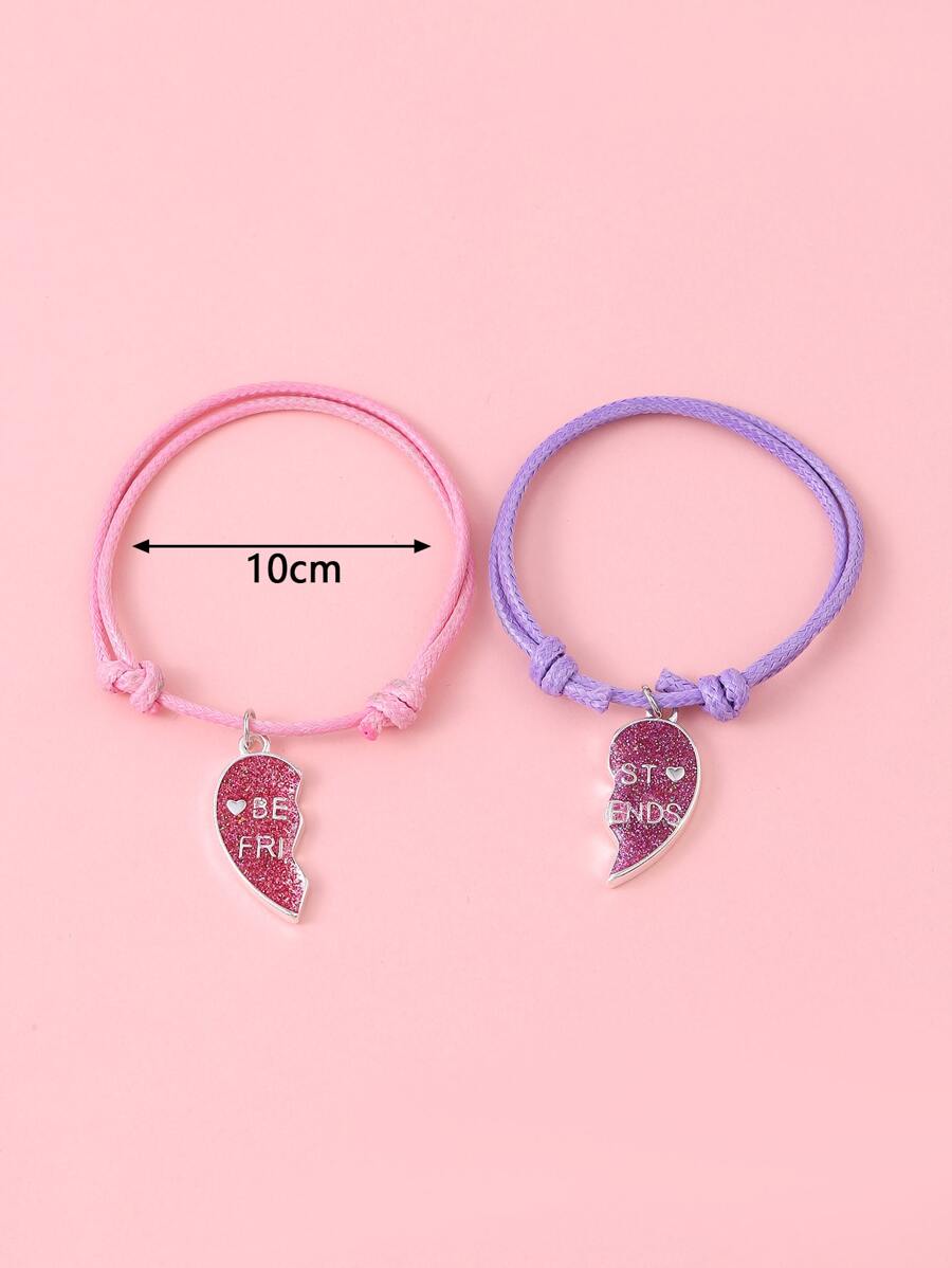 2pcs Bff Matching Heart Charm Bracelet For Best Friends Forever ...