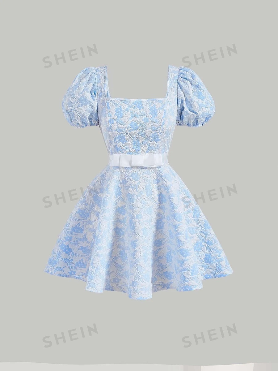 SHEIN MOD Floral Print Puff Sleeve Dress With Belt | SHEIN UK