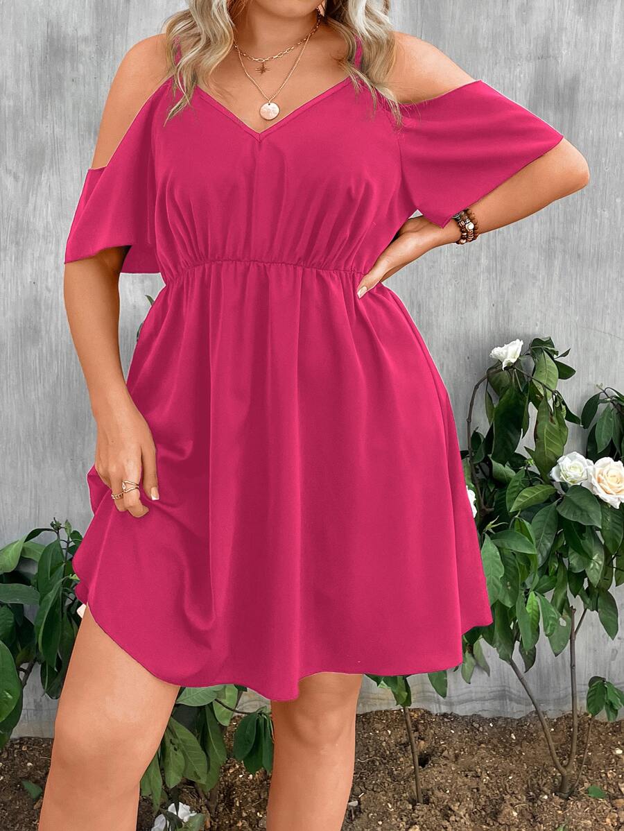 SHEIN LUNE Plus Cold Shoulder Solid A-line Dress | SHEIN USA