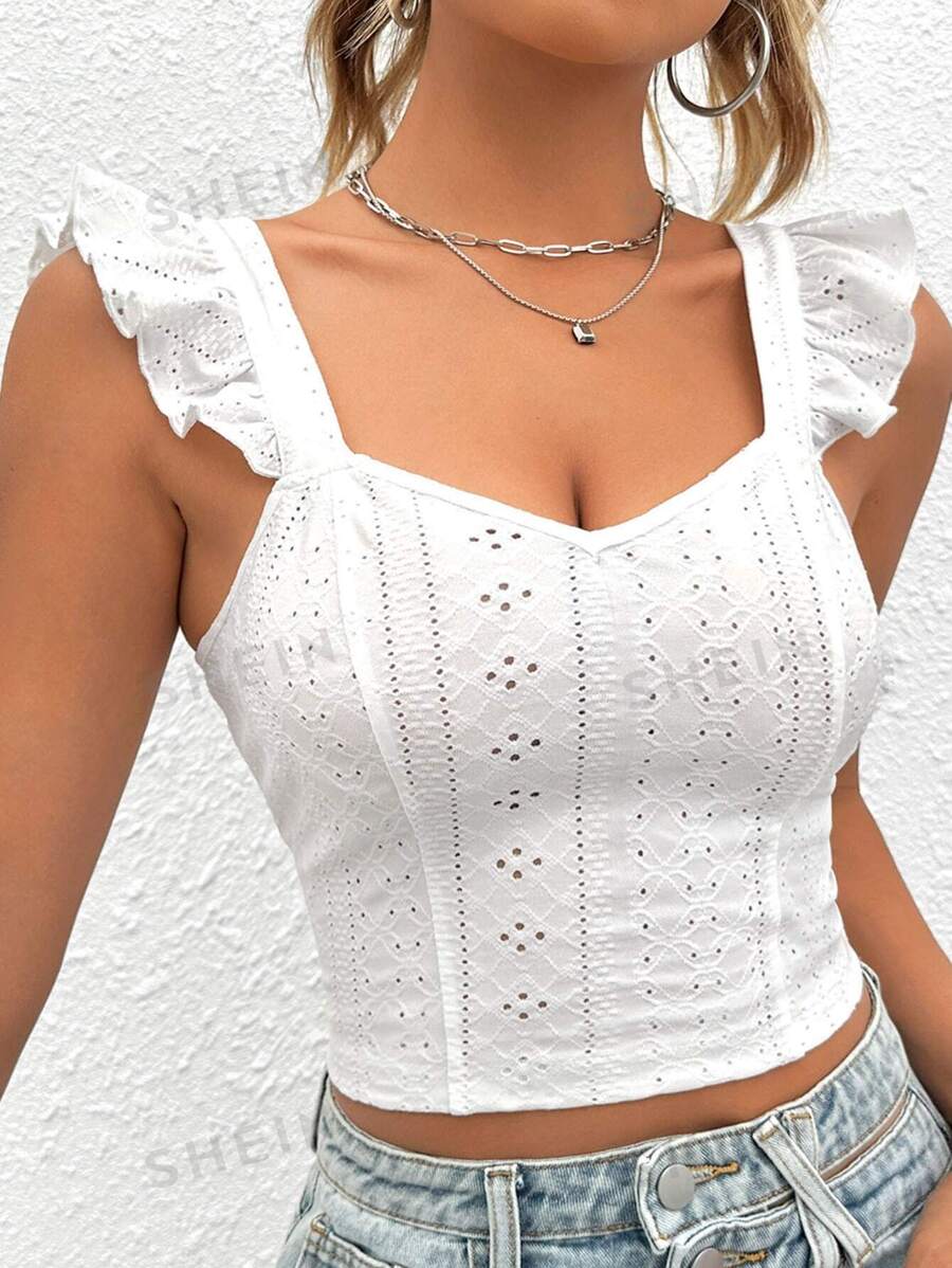 Shein Wywh Eyelet Embroidery Ruffle Trim Crop Top Shein Usa
