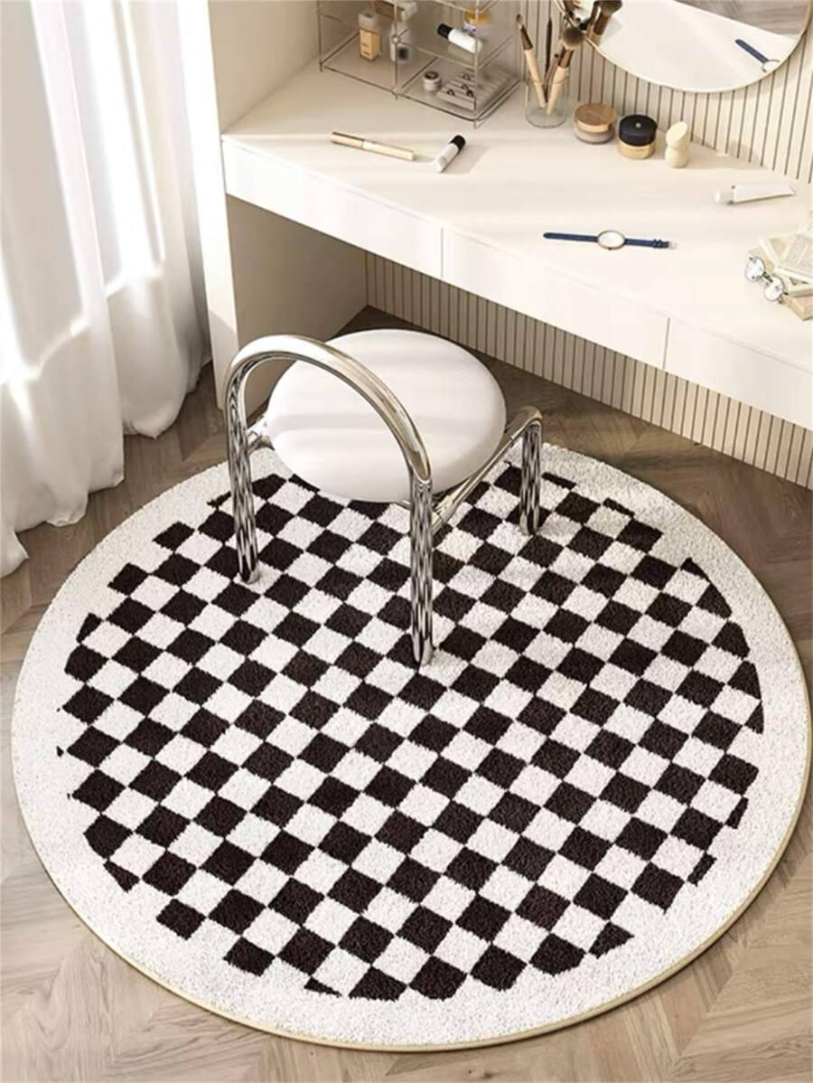1pc Polyester Rug, Modernist Checkered Pattern Round Floor Carpet For ...