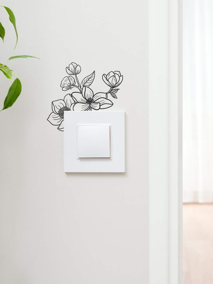1pc PVC Switch Outlet Wall Sticker, Modern Floral Pattern Switch ...