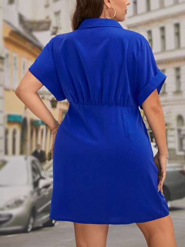 Shein Privé Plus Solid Wrap Knot Side Batwing Sleeve Dress Shein Usa