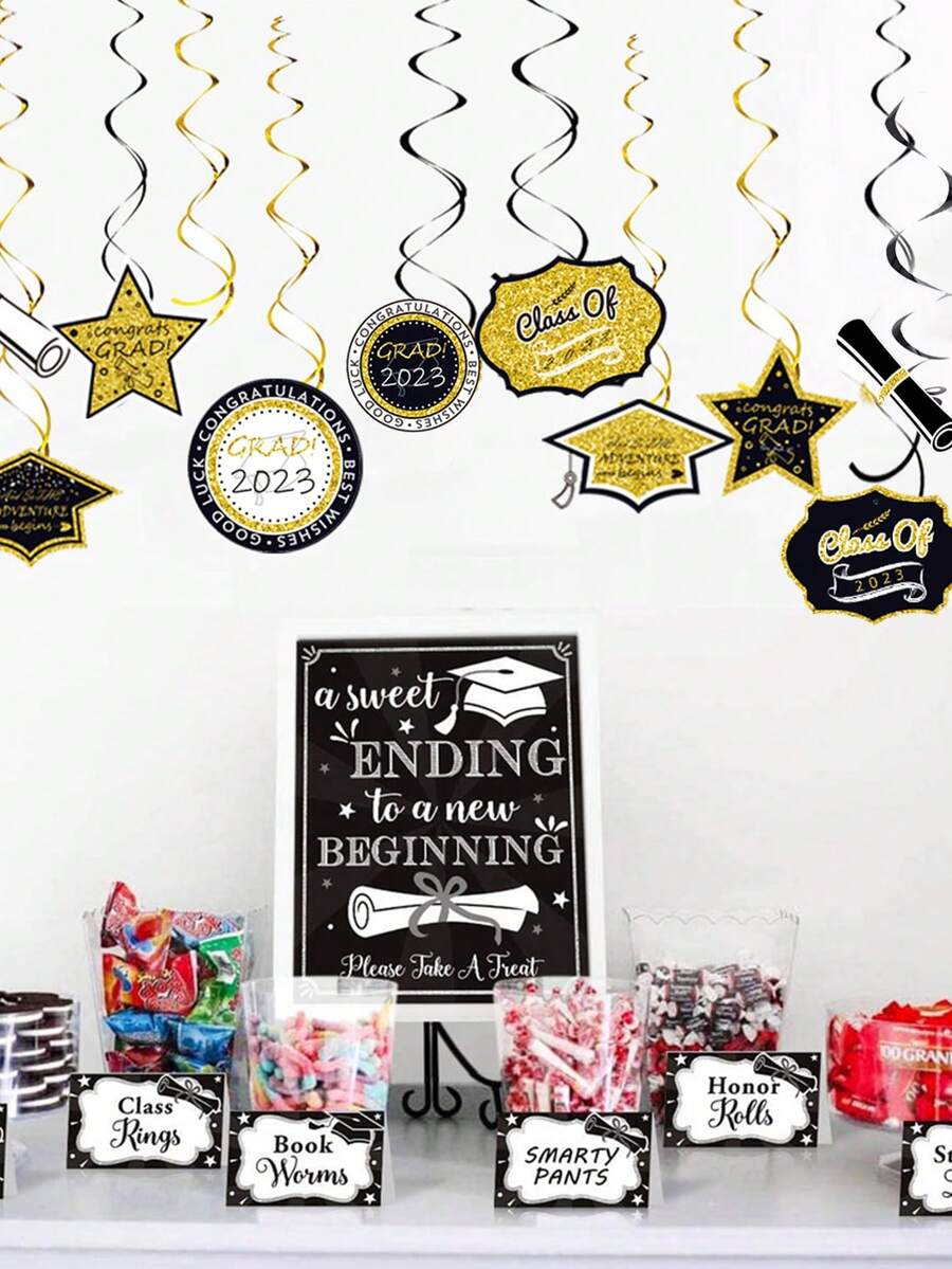 10pcs/set Paper Tassel Curtain, Modern Star & Graduation Hat Decor ...