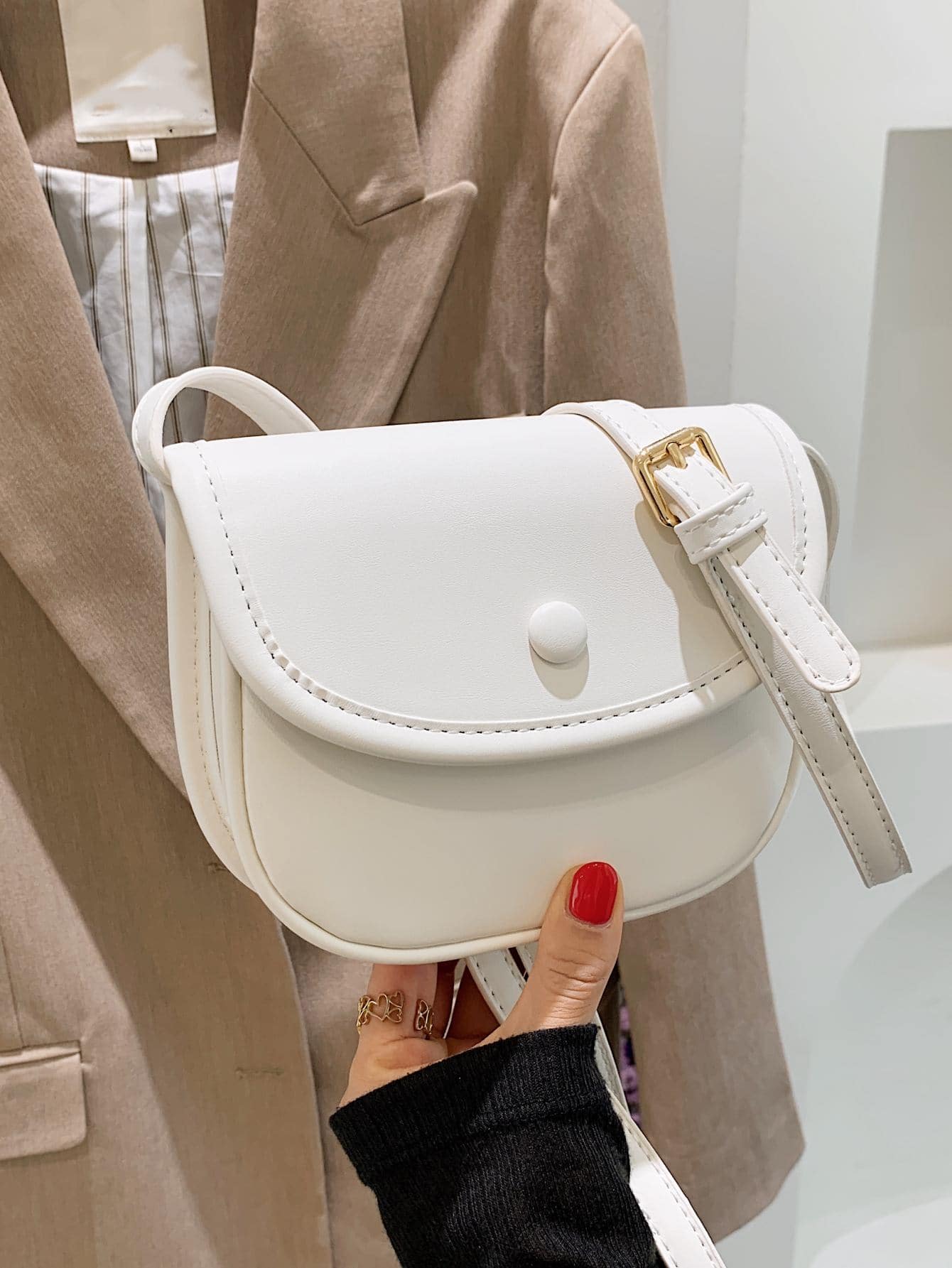 Mini Saddle Bag Flap Design Solid Colour | SHEIN UK