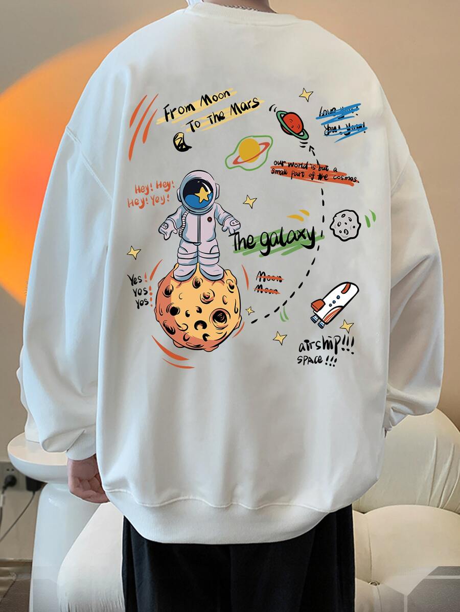 Manfinity Hypemode Loose Fit Men's Slogan & Astronaut Printed Drop Shoulder Sweatshirt | SHEIN USA