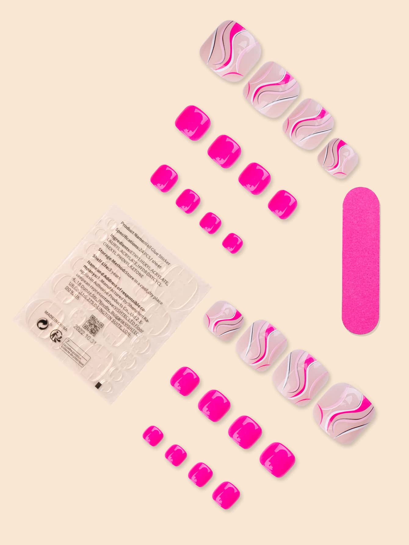 Get Glamorous With 24pcs Short Square Baby Pink Striped Fake Toenail ... Get Glamorous With 24pcs Short Square Baby Pink Striped Fake Toenail ...