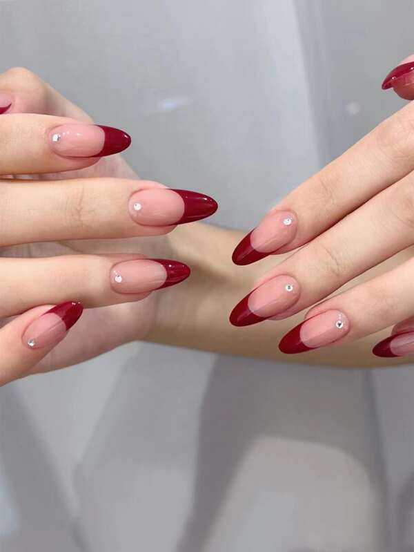 Elevar Teu Estilo Com 24 Peças Comprido Amêndoa Vermelho Strass Estilo