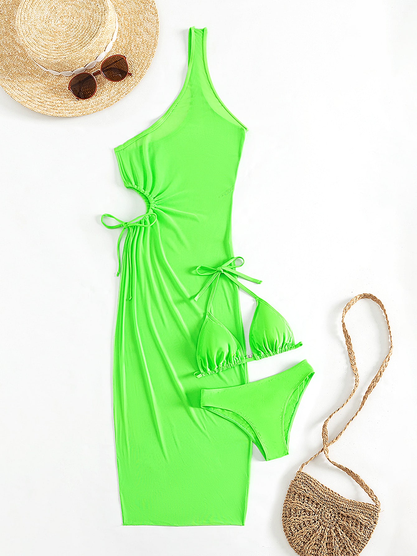 Shein Swim Vcay Plain Halter Triangle Bikini Swimsuit With Cover Up