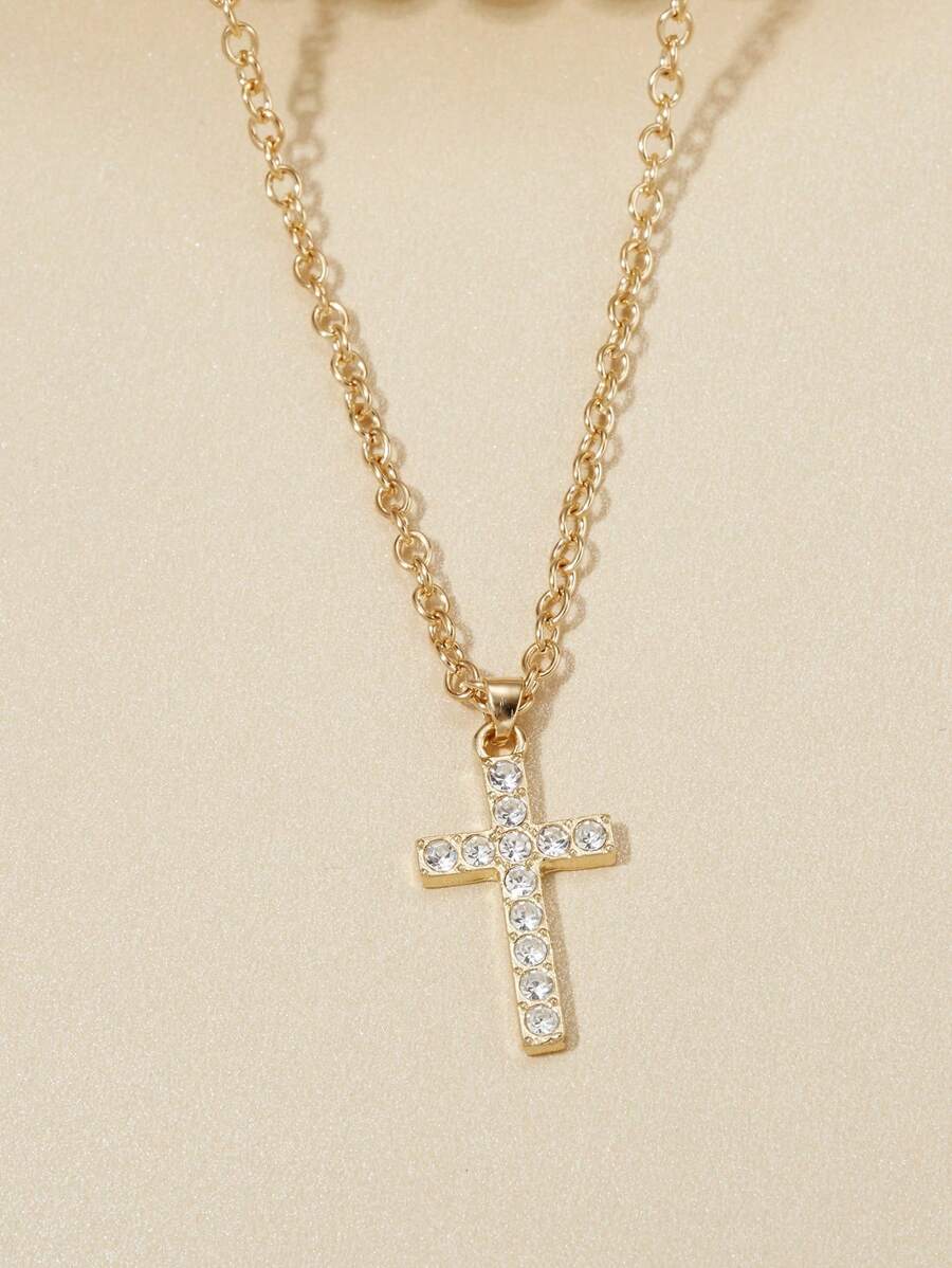 Rhinestone Cross Charm Necklace | SHEIN USA