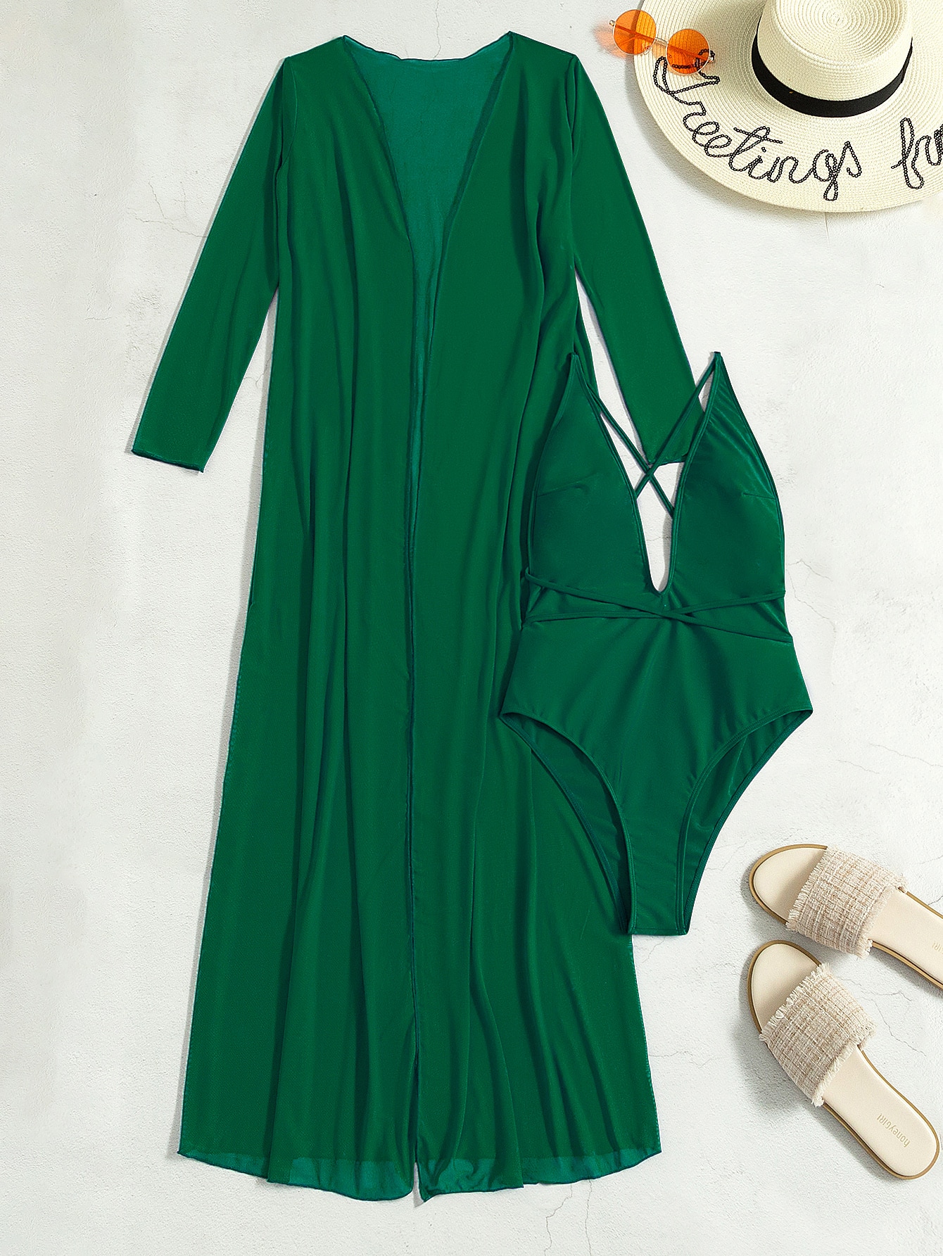 Plunging Criss Cross Backless One Piece Swimsuit With Kimono | SHEIN USA