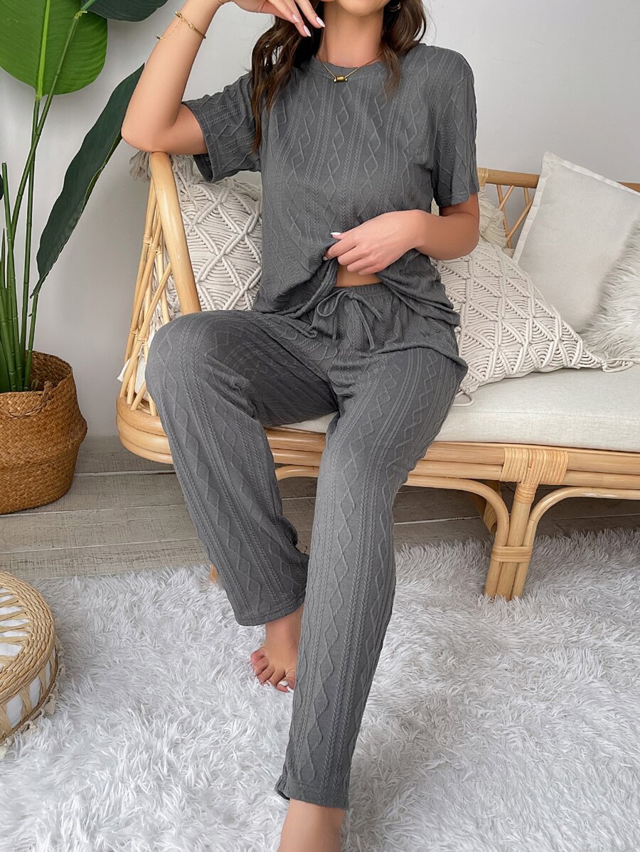 Solid Ribbed Knit Lounge Set | SHEIN USA