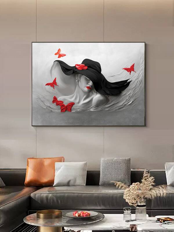 1pc Figure Graphic Unframed Painting, Modern Hat Detail Figure Graphic ...