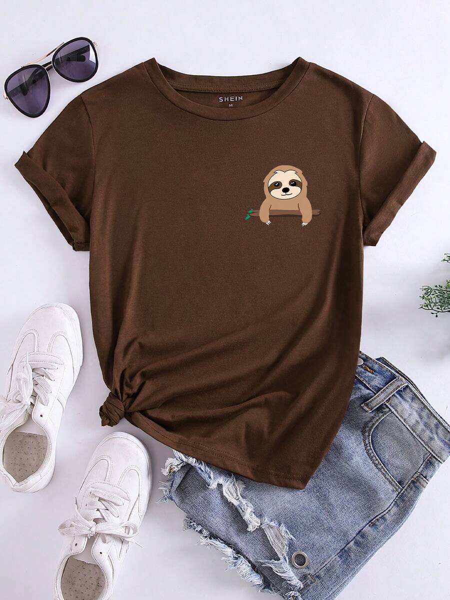 SHEIN EZwear Sloth Print Tee | SHEIN USA