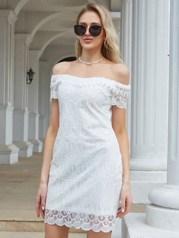 Eilly Bazar Off Shoulder Lace Overlay Dress | SHEIN South Africa