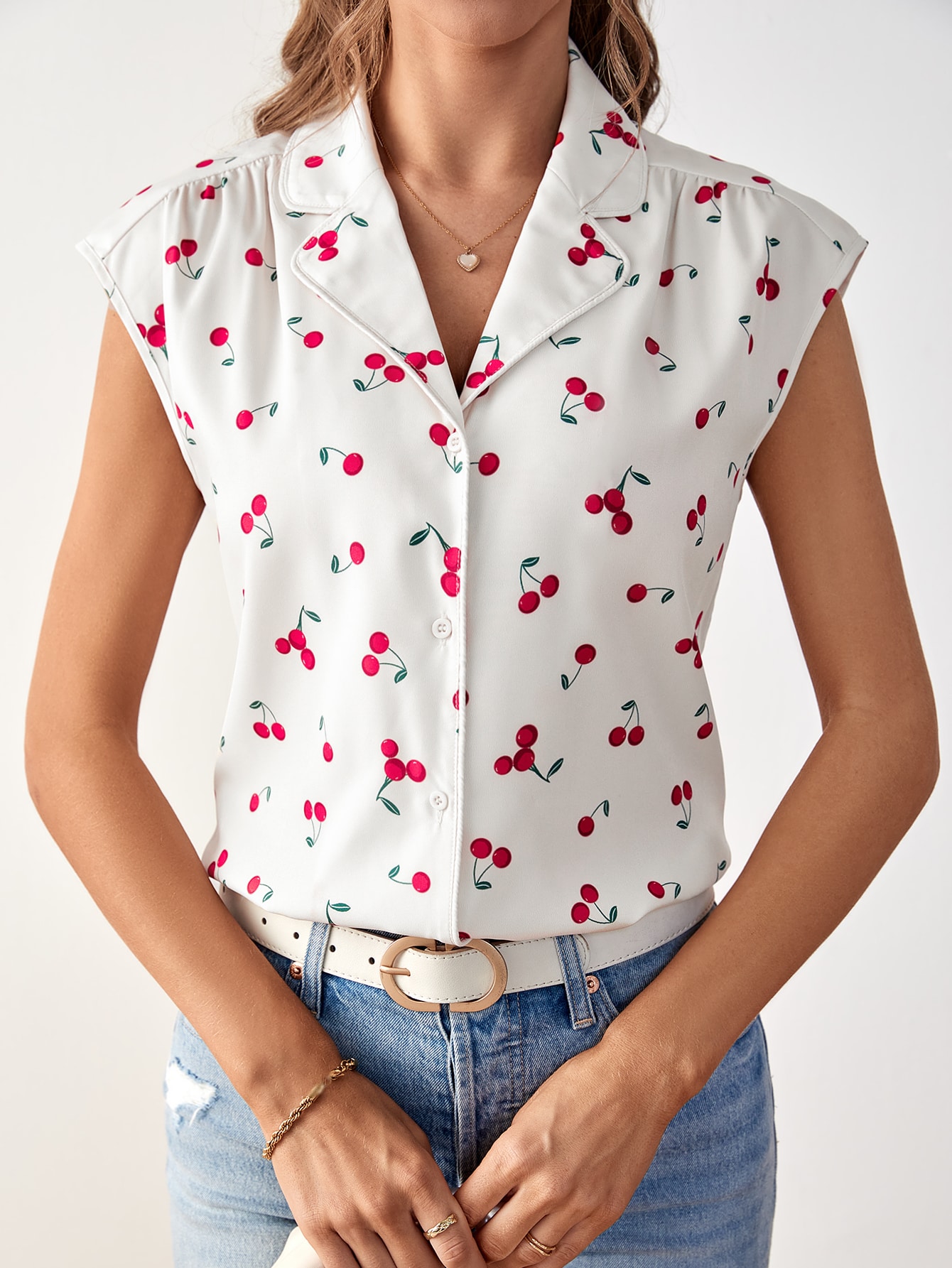 SHEIN Frenchy Allover Cherry Print Batwing Sleeve Shirt | SHEIN USA