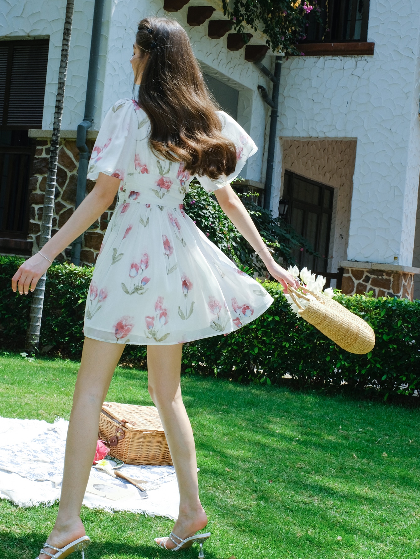 Floral Print Puff Sleeve Ruched Waist Dress Shein Usa