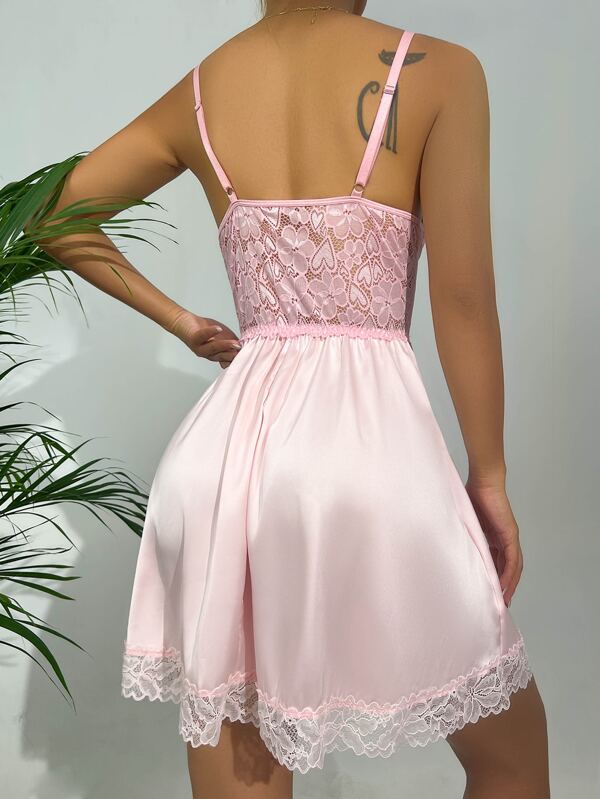 Contrast Lace Bow Front Cami Nightdress Shein Usa