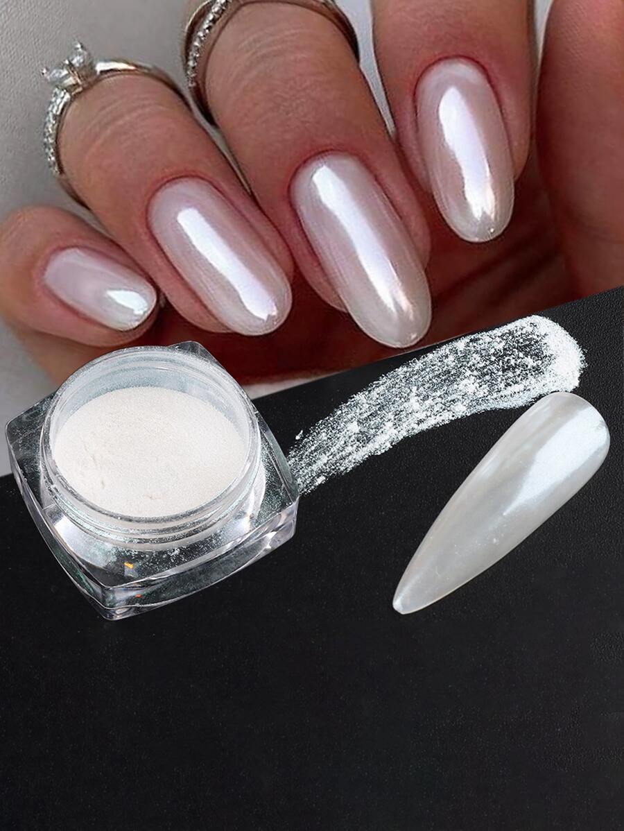 Gorgeous Pearl White Nail Art With Mirrored Holographic Chrome - Mirror ...