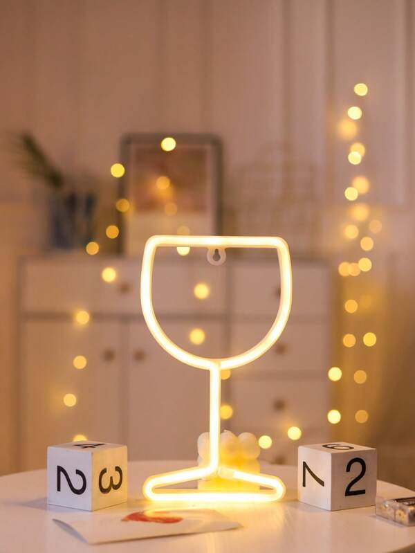 1pc PVC Neon Light, Creative Goblet Design Led Neon Light Sign For Home ...