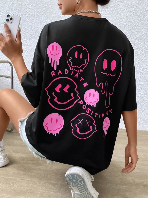 SHEIN EZwear Camiseta de hombros caídos con estampado de dibujos ...