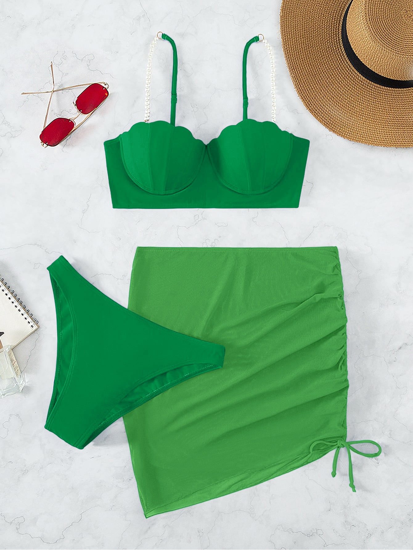 Scallop Trim Push Up Bikini Swimsuit With Beach Skirt Shein Usa