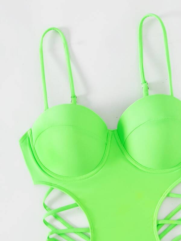 Neon Lime Cut Out Push Up One Piece Swimsuit Shein Usa