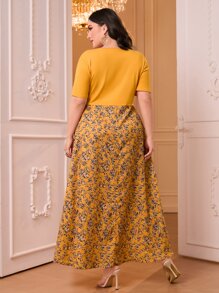 Mulvari Plus Floral Print Twist Front Dress Maxi Women Outfit | SHEIN USA