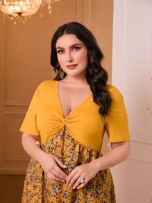 Mulvari Plus Floral Print Twist Front Dress Maxi Women Outfit | SHEIN USA