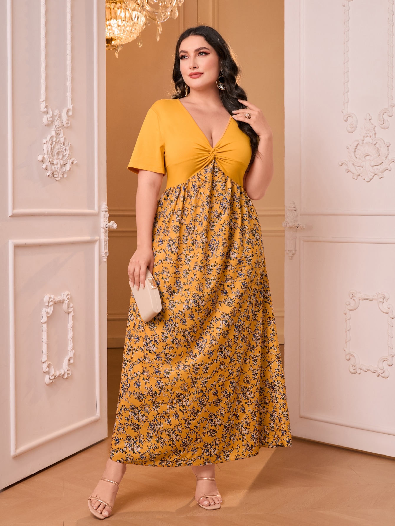 SHEIN Mulvari Plus Floral Print Twist Front Dress | SHEIN USA