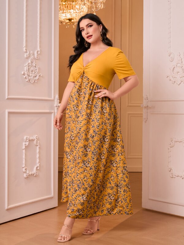 SHEIN Mulvari Plus Floral Print Twist Front Dress | SHEIN USA