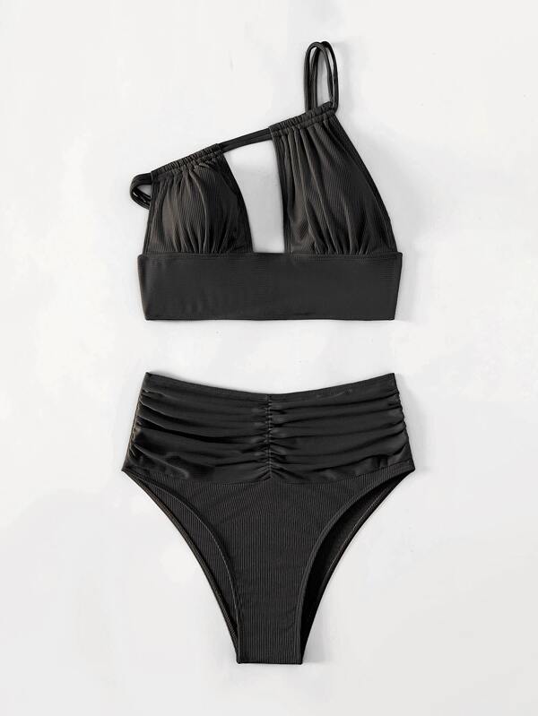 Cut Out One Shoulder Ruched High Waist Bikini Swimsuit Shein Usa