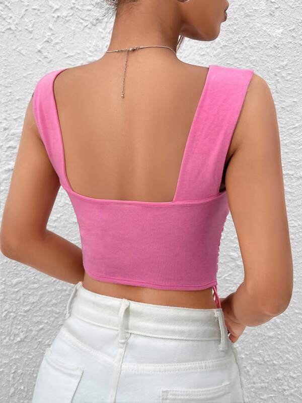 SHEIN PETITE Drawstring Front Wide Straps Top | SHEIN USA